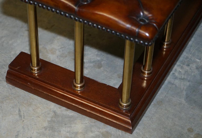 Restored Chesterfield Victorian Brass Brown Leather Fireplace Club ...