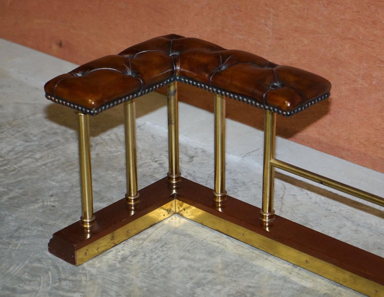Restored Chesterfield Victorian Brass Brown Leather Fireplace Club ...