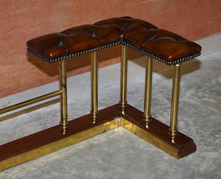 Restored Chesterfield Victorian Brass Brown Leather Fireplace Club ...