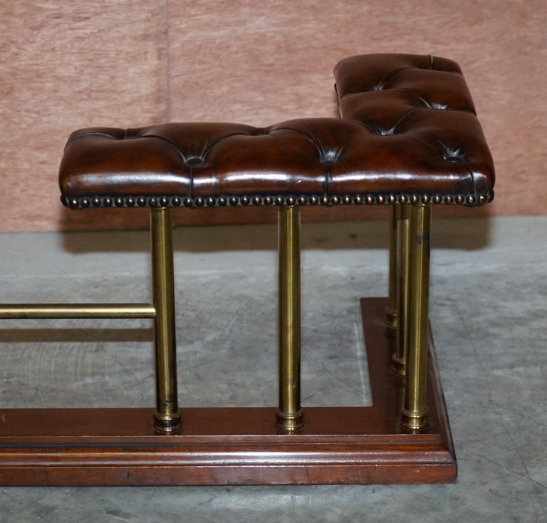 Restored Chesterfield Victorian Brass Brown Leather Fireplace Club ...