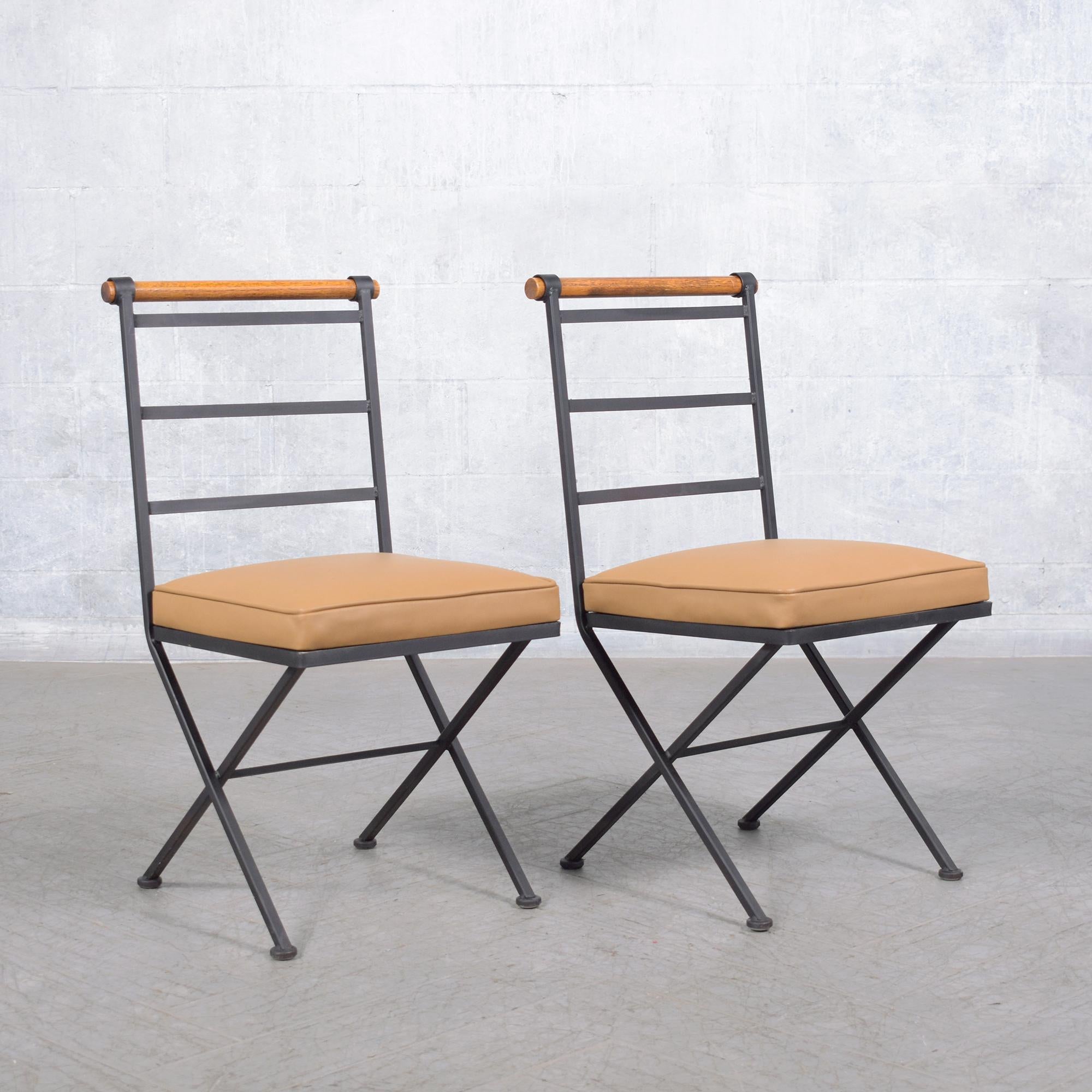 Restored Cleo Baldon Style Dining Chairs with Tan Leather For Sale at ...