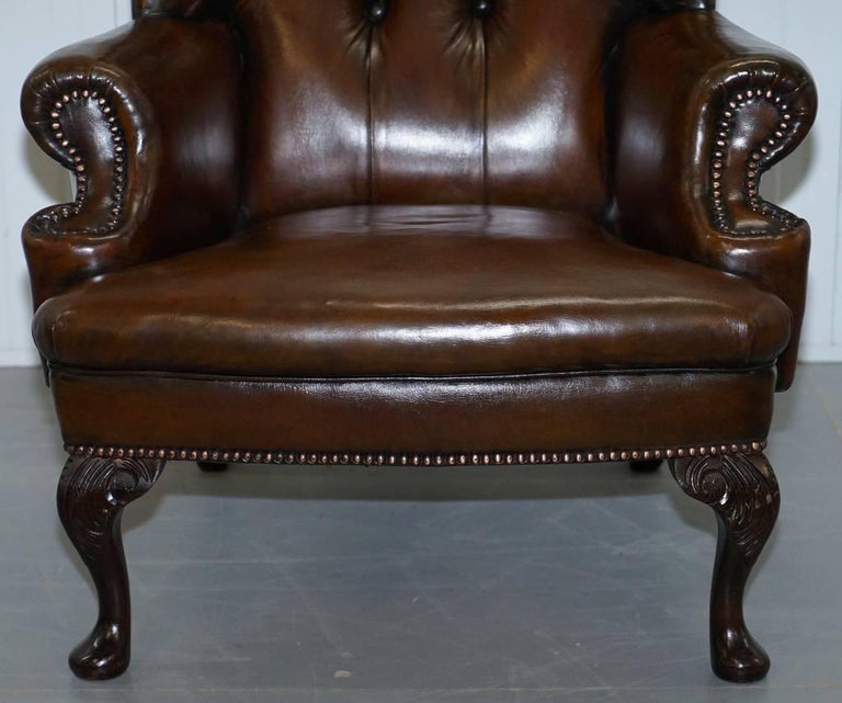Restored Deep Brown Leather Chesterfield Suite Pair of Wingback ...