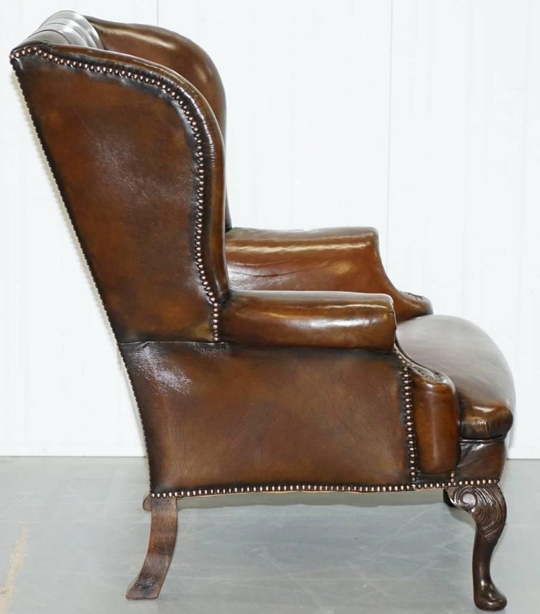 Restored Deep Brown Leather Chesterfield Suite Pair of Wingback ...