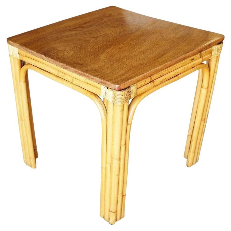 Restored Four Person Rattan and Koa Wood Dining Table For Sale at 1stDibs