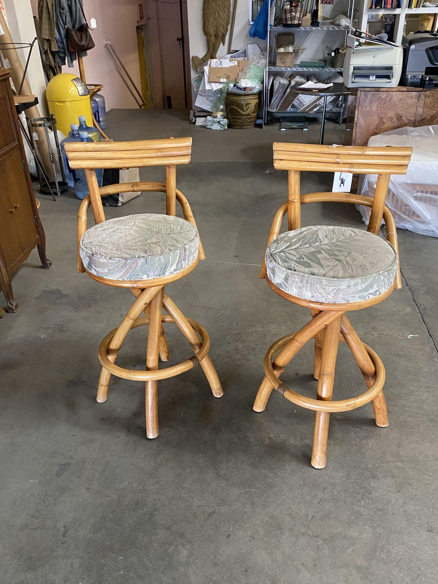 Restored Four Strand "Twist" Base Rattan Bar Stool w/ Pole Back at 1stDibs