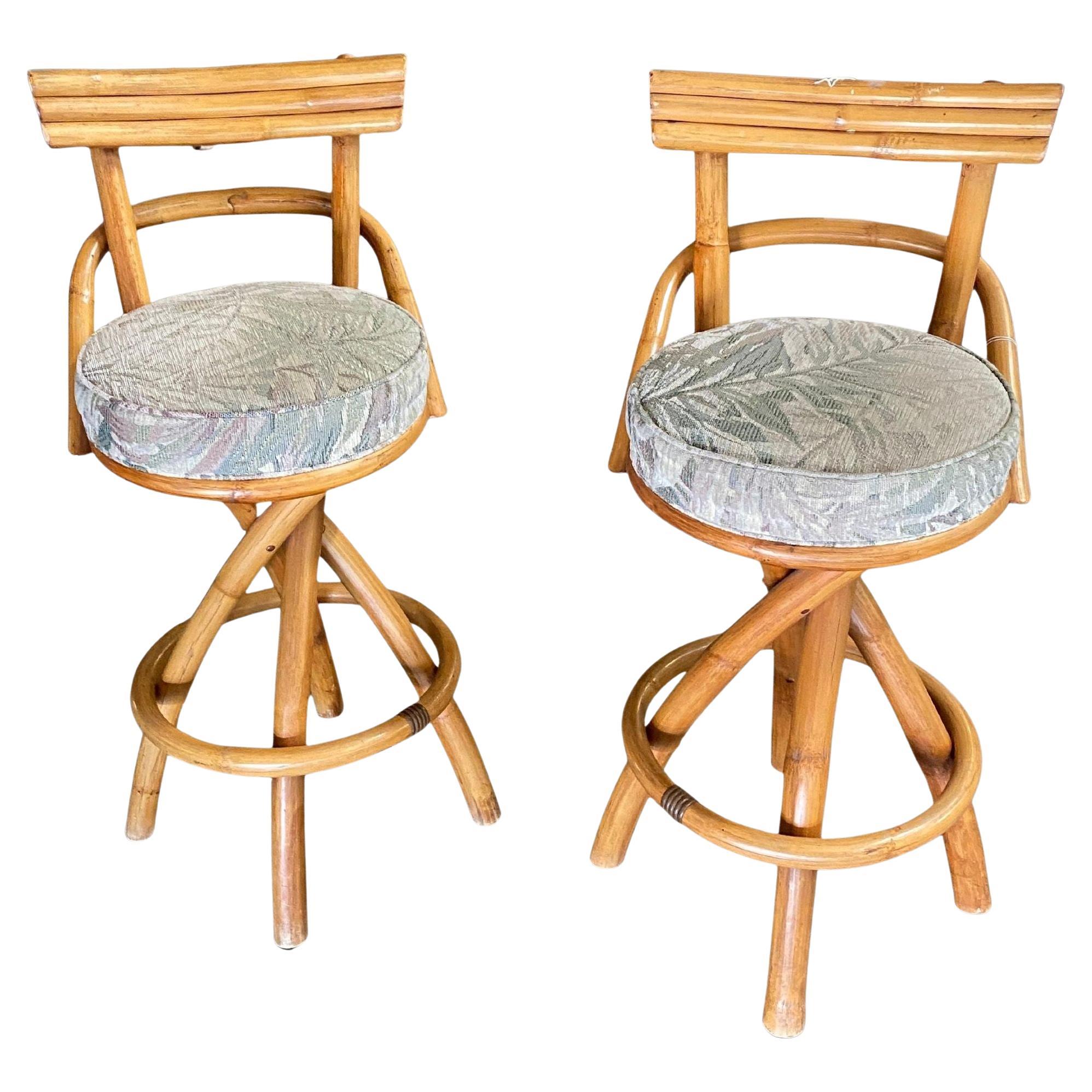 Restored Three Strand Pair of Rattan Bar Stool with Arch Armrests and ...
