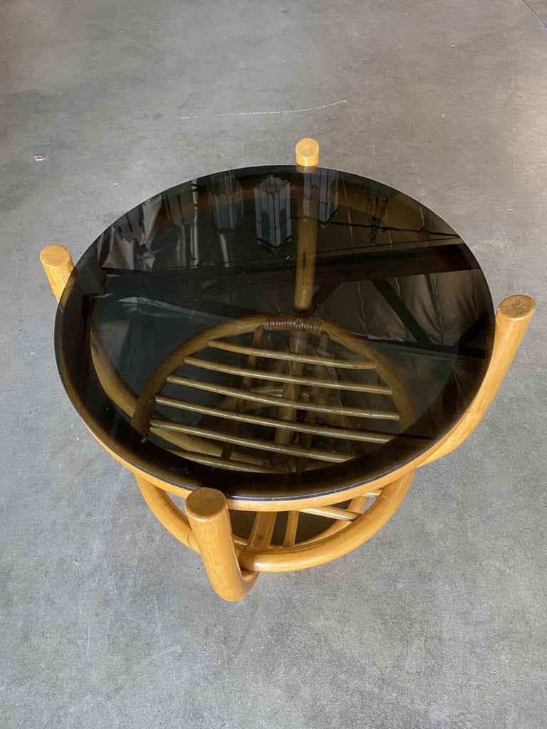 Restored Glass Top Rattan Stacked Base "Hawaii" Side Table with Glass ...