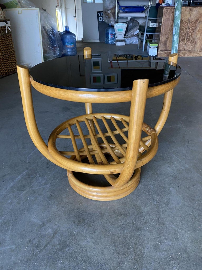 Restored Glass Top Rattan Stacked Base "Hawaii" Side Table with Glass ...
