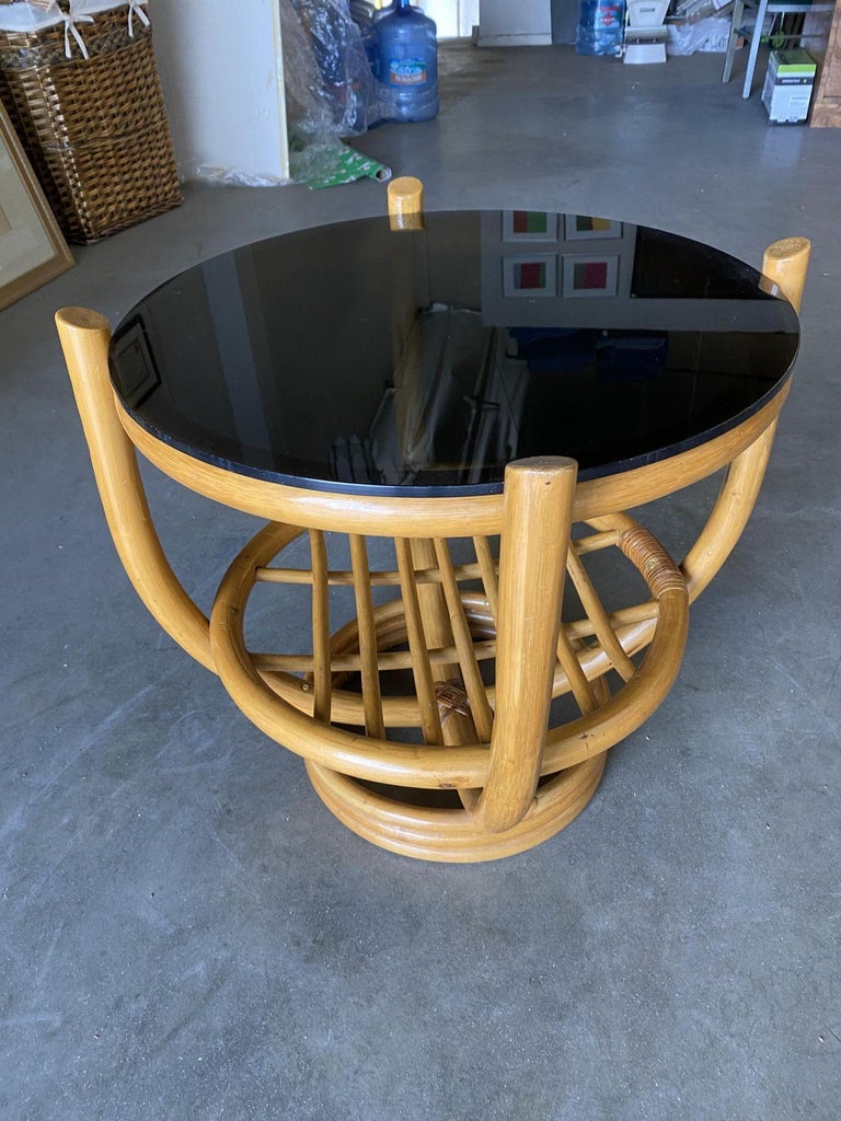 Restored Glass Top Rattan Stacked Base "Hawaii" Side Table with Glass ...