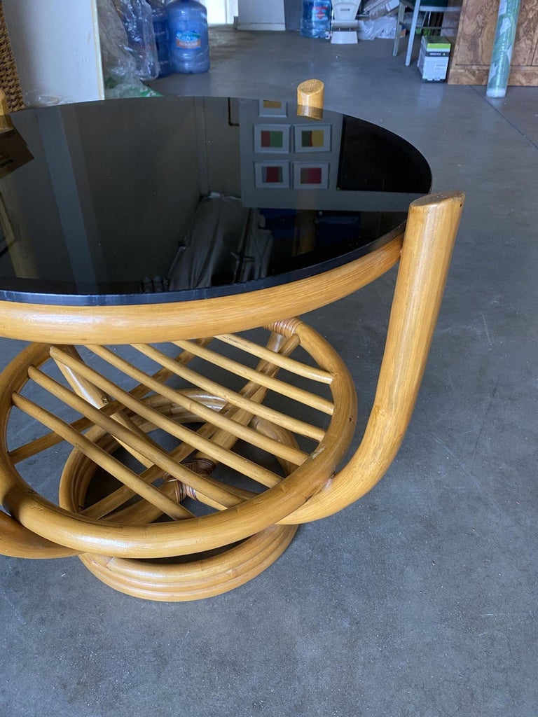 Restored Glass Top Rattan Stacked Base "Hawaii" Side Table with Glass ...