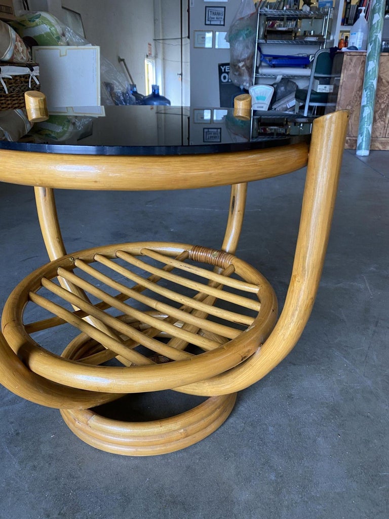 Restored Glass Top Rattan Stacked Base "Hawaii" Side Table with Glass ...