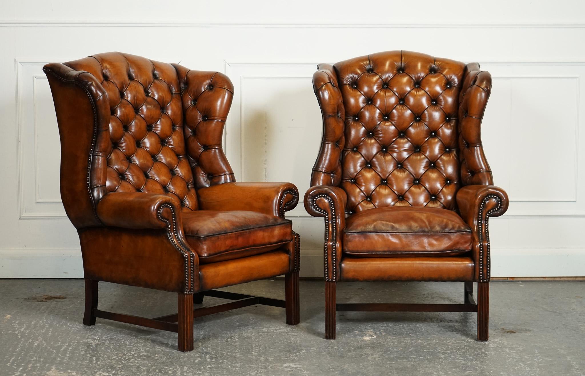 RESTORED H FRAME GEORGIAN STYLE HAND DYED WHISKEY BROWN WINGBACK CHAiRS ...