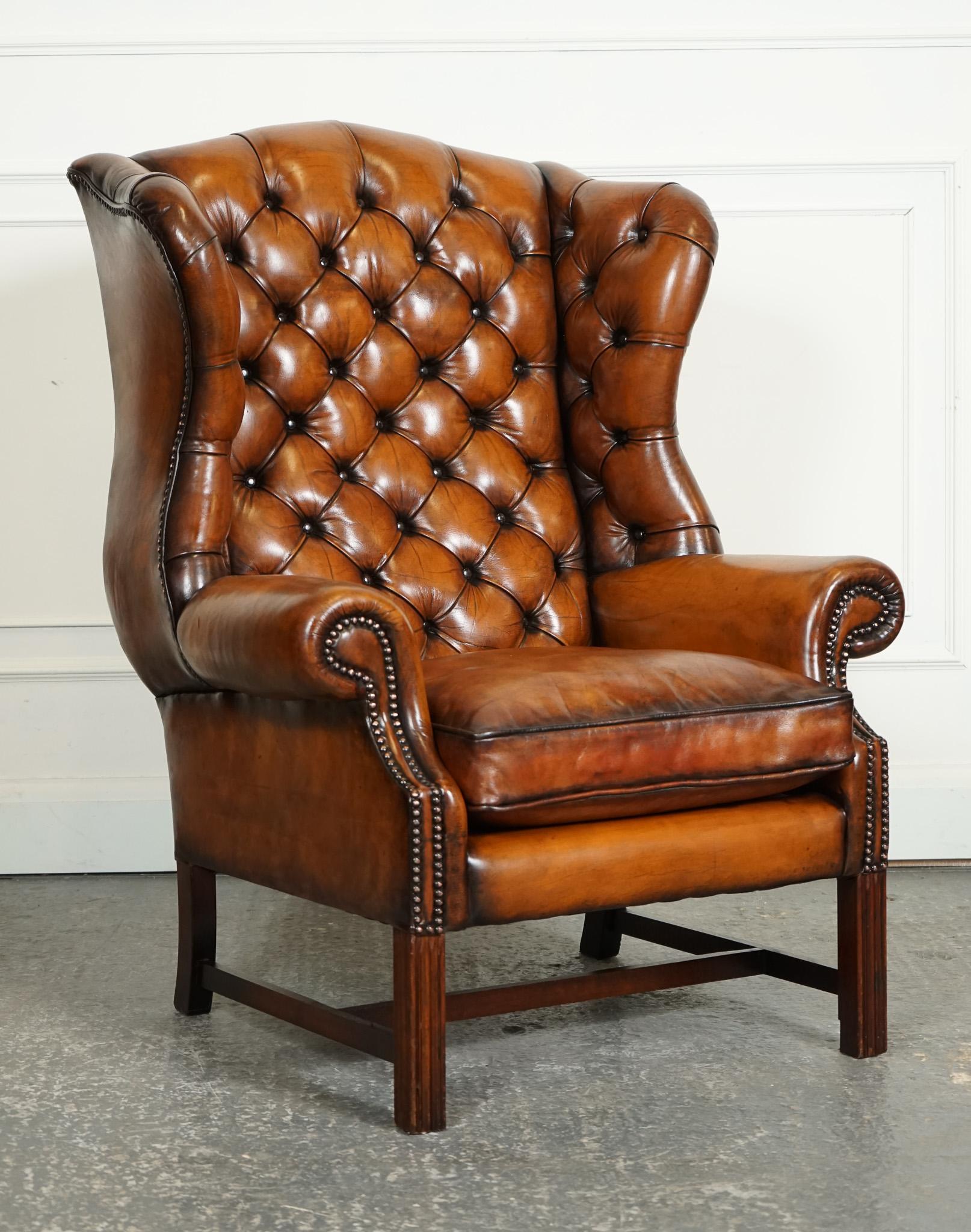 RESTORED H FRAME GEORGIAN STYLE HAND DYED WHISKEY BROWN WINGBACK CHAiRS ...