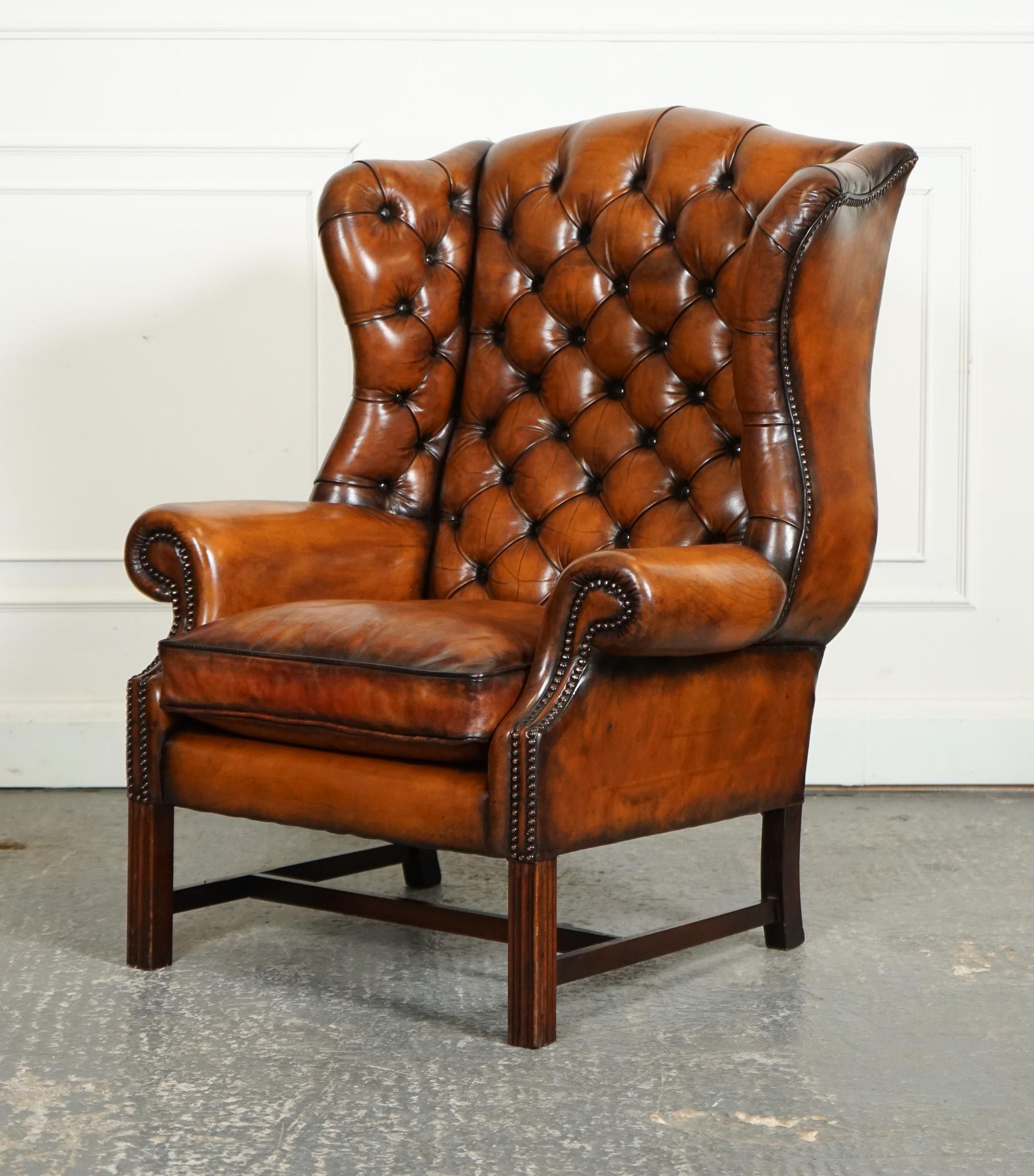 RESTORED H FRAME GEORGIAN STYLE HAND DYED WHISKEY BROWN WINGBACK CHAiRS ...