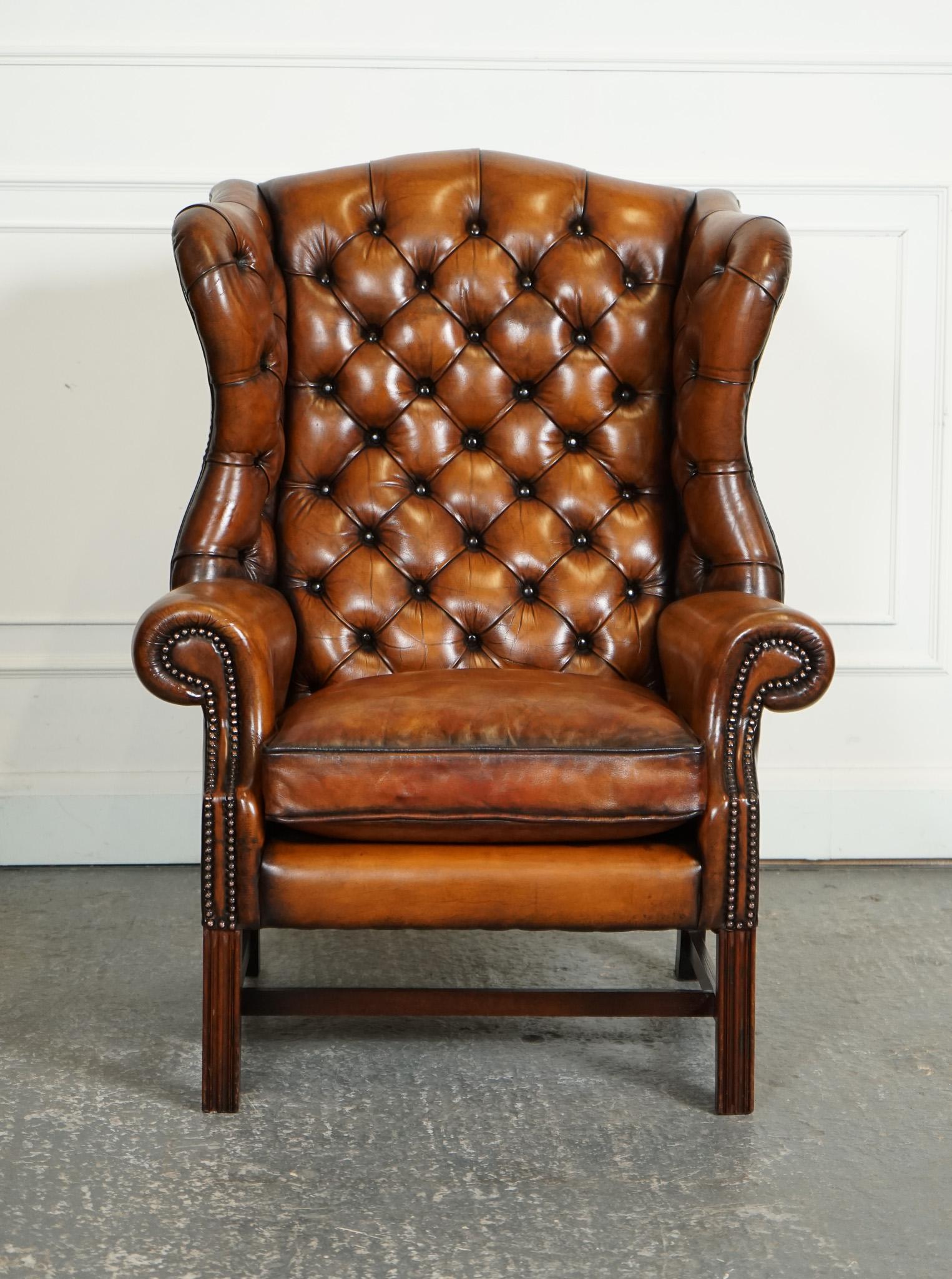 RESTORED H FRAME GEORGIAN STYLE HAND DYED WHISKEY BROWN WINGBACK CHAiRS ...