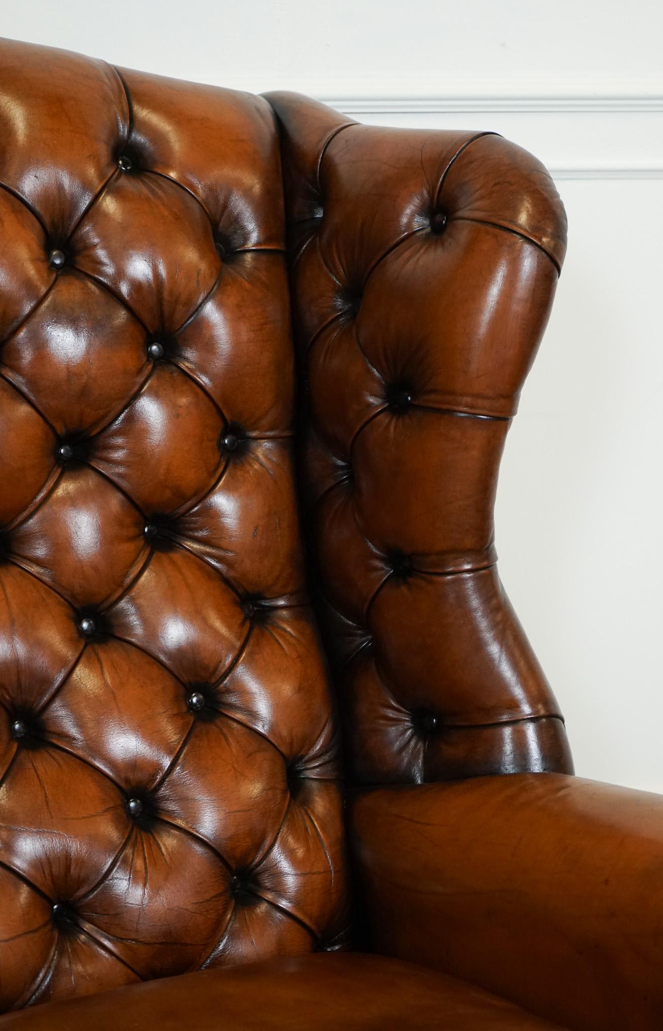 RESTORED H FRAME GEORGIAN STYLE HAND DYED WHISKEY BROWN WINGBACK CHAiRS ...