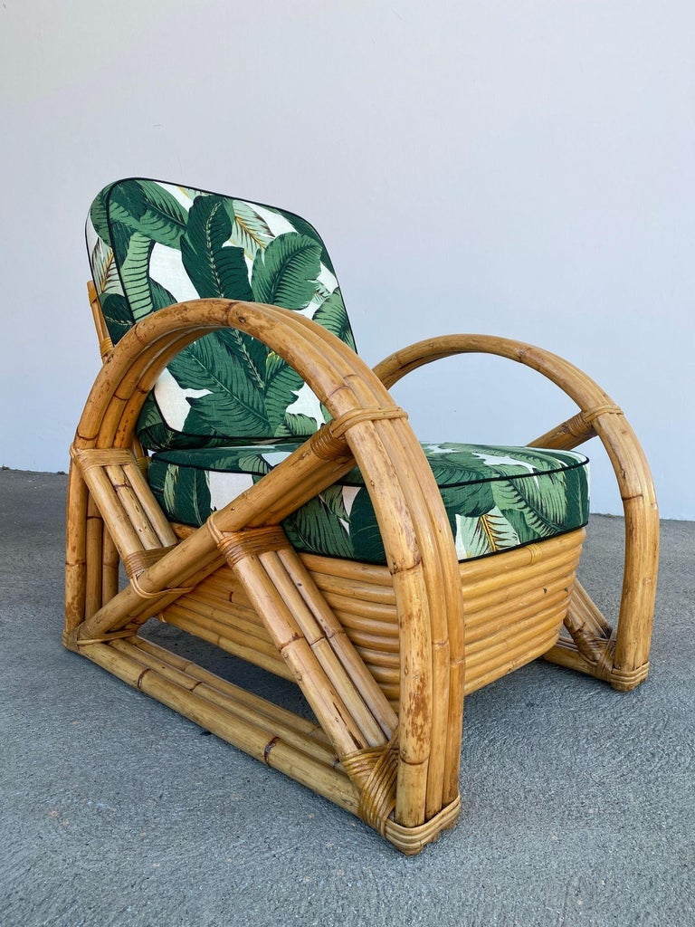 Restored Half Moon X Arm Rattan 4-Strand Lounge Chair For Sale at 1stDibs