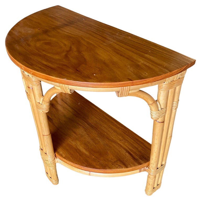 Restored Half Round Rattan Side Table with Arch Legs and Mahogany Top ...