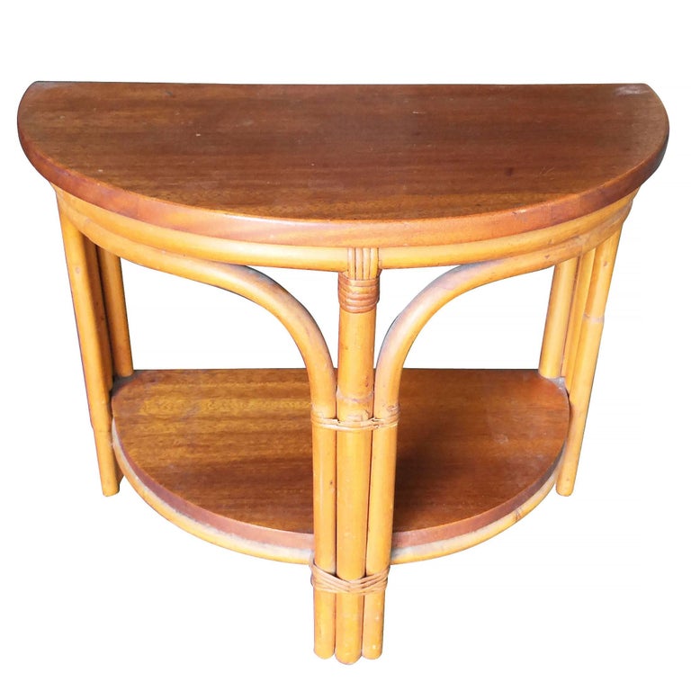 Restored Half Round Rattan Side Table with Mahogany Top at 1stDibs ...