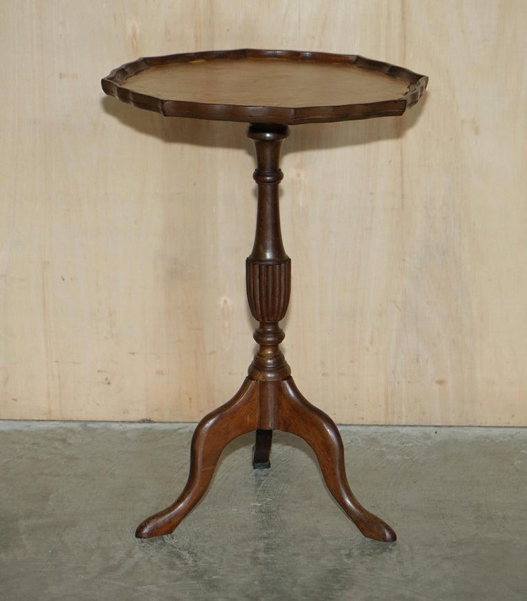 Restored Hardwood Pie Crust Edge Green Leather Tripod Side End Lamp ...