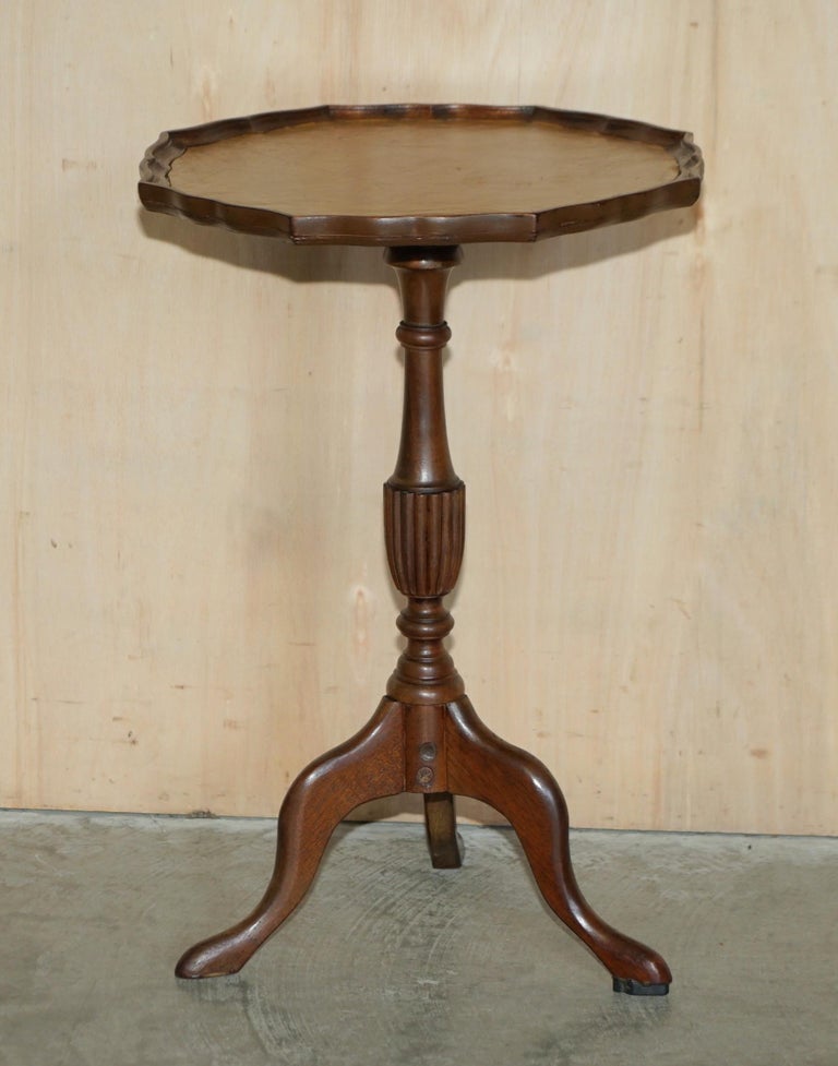 Restored Hardwood Pie Crust Edge Green Leather Tripod Side End Lamp ...