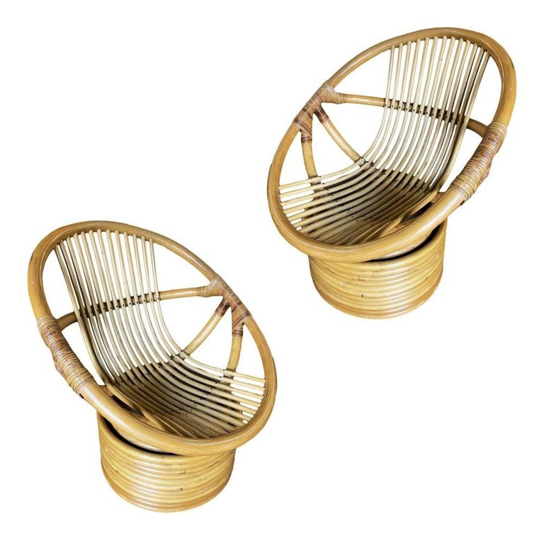 Restaurierter Mamasan Rattan Sessel Mit Drehbarem Eimer Paar Im