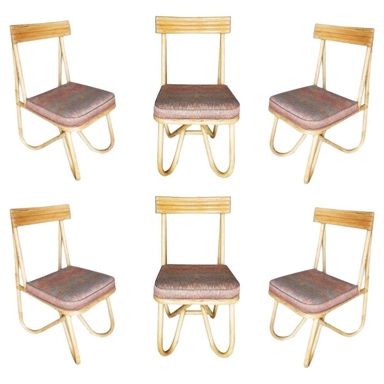 Restored Mid-Century Bent "Loop" Rattan Dining Side Chair, Set of Four ...