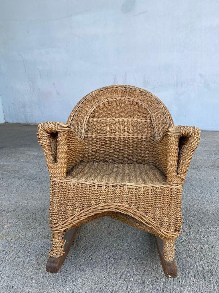 Restored Midcentury Child Size Woven Wicker Rocking Chair For Sale at ...