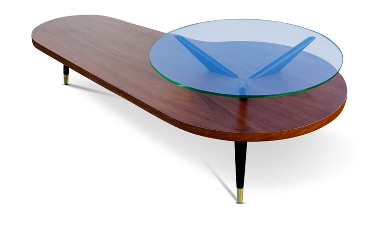 Restored Mid Century Modern Walnut, Glass, Brass Kidney Shape Coffee ...
