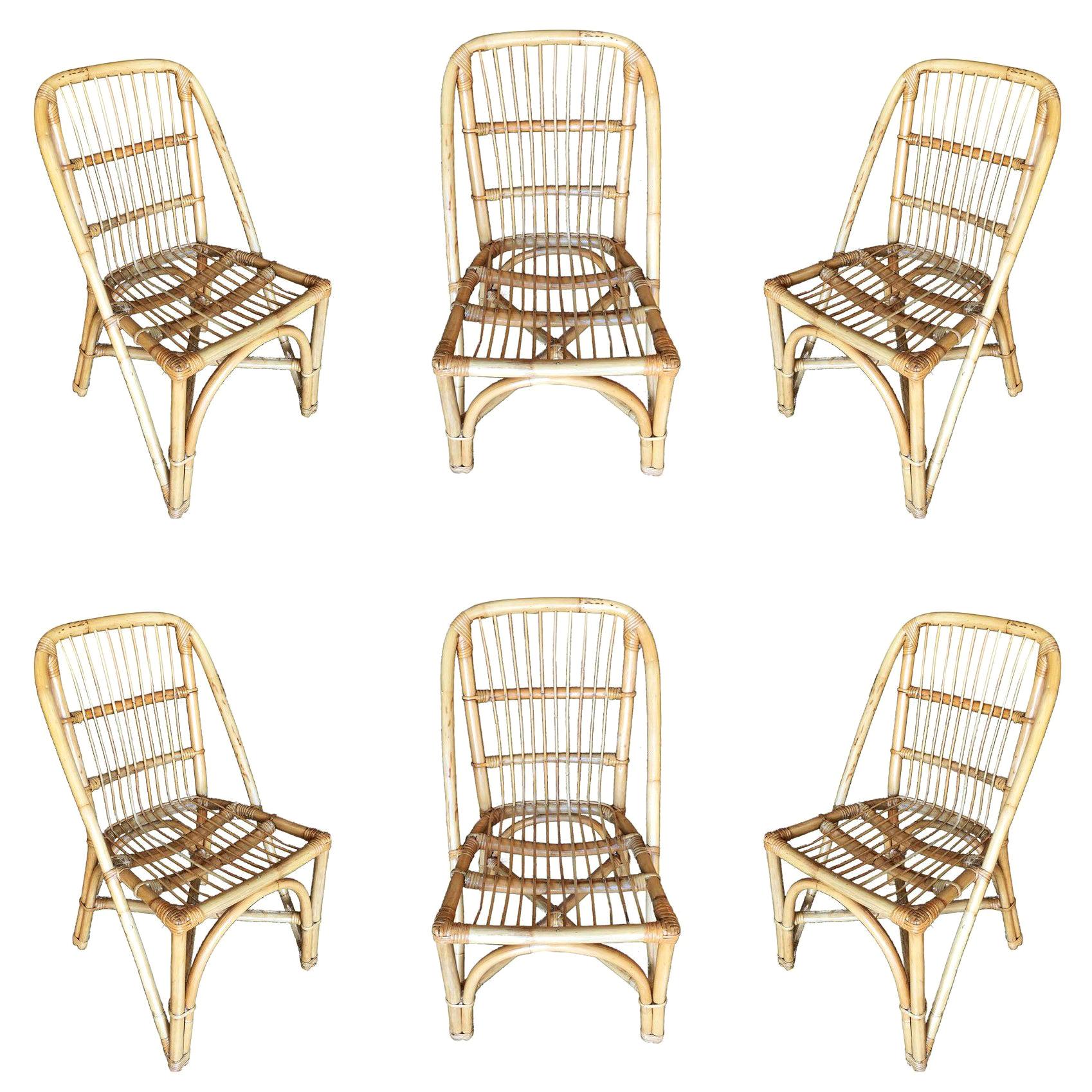 Exceptional Set of Four Vintage Rattan Chairs, Restored For Sale at 1stDibs