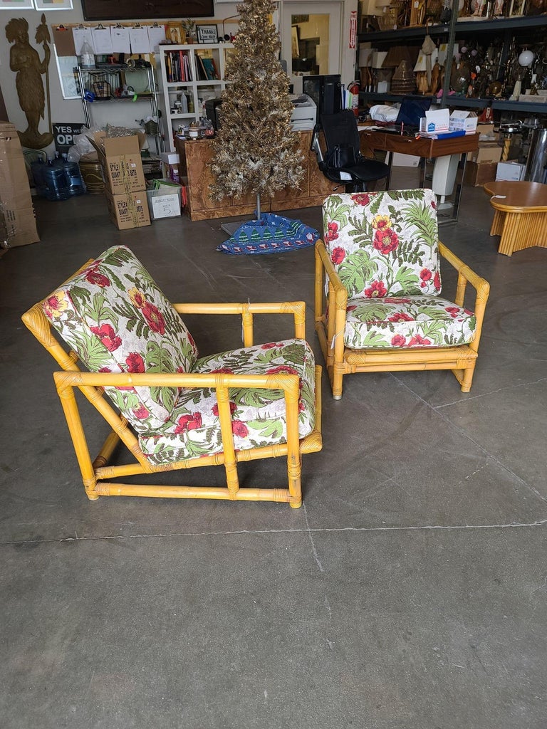 Restored Mid-Century Single Strand "Cube" Rattan Lounge Chair Set For ...