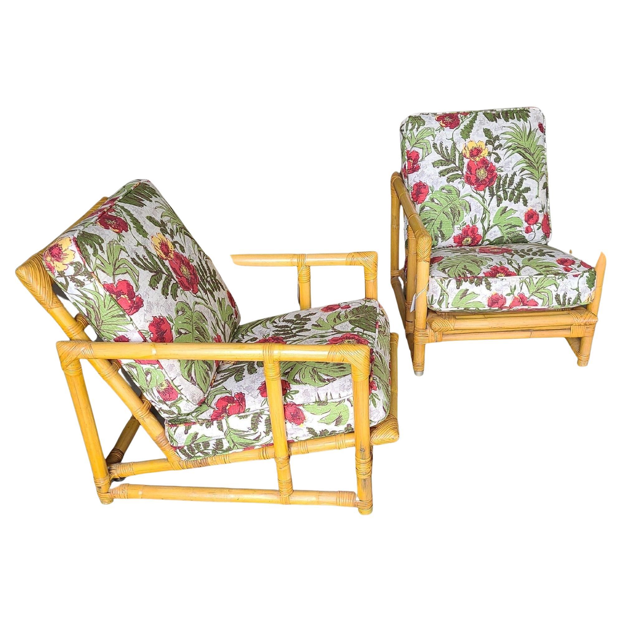 Restored Mid-Century Single Strand "Cube" Rattan Lounge Chair Set For ...