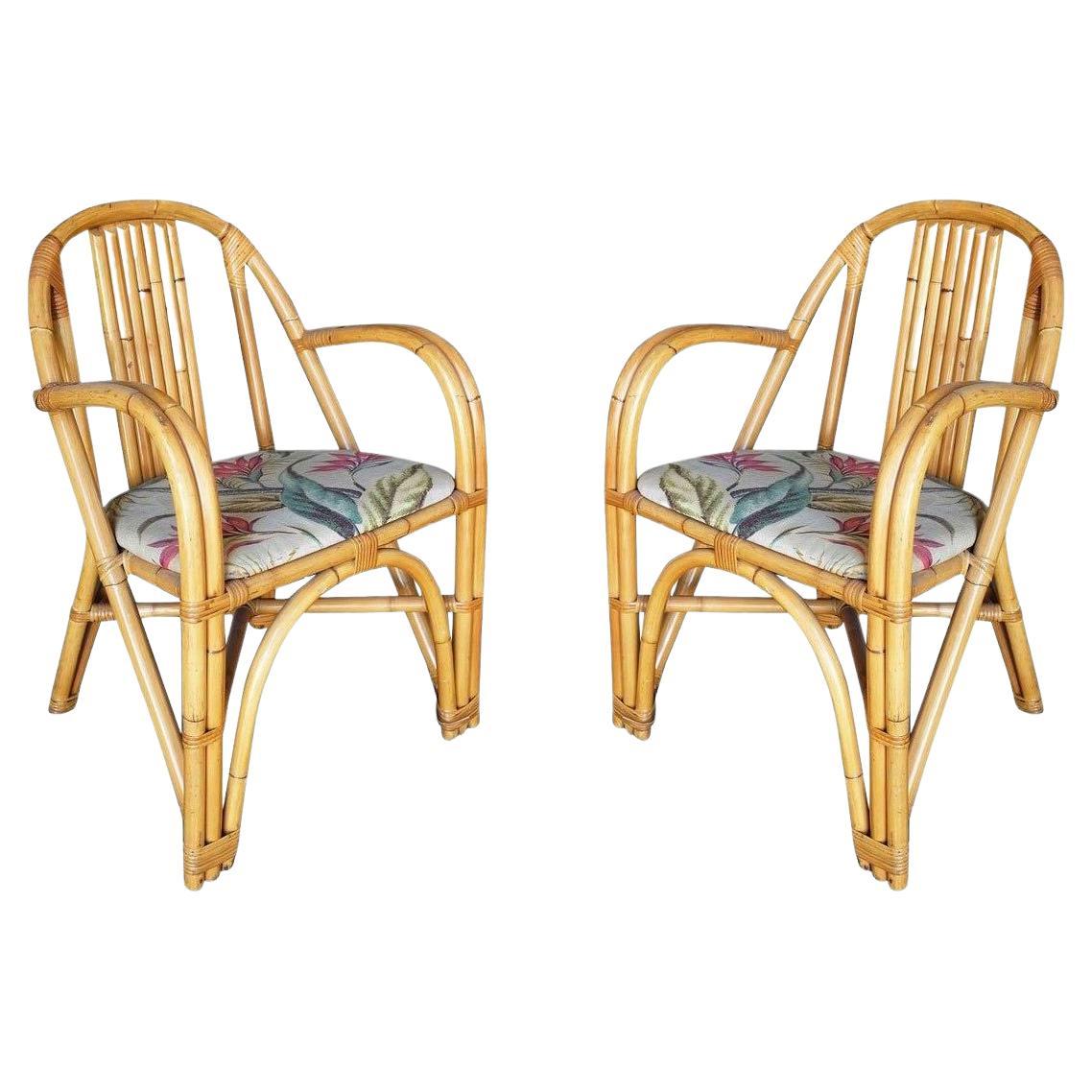 Set of Six Mid-Century Rattan and Bamboo Dining Chairs/Armchairs at 1stDibs