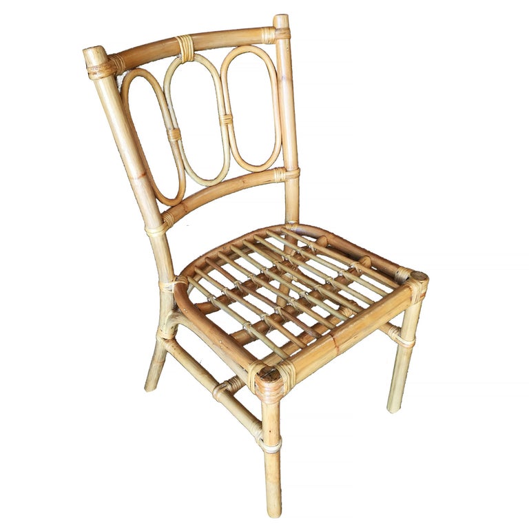 Restored Midcentury Three Ring Rattan Dining Side Chair, Set of Four at ...