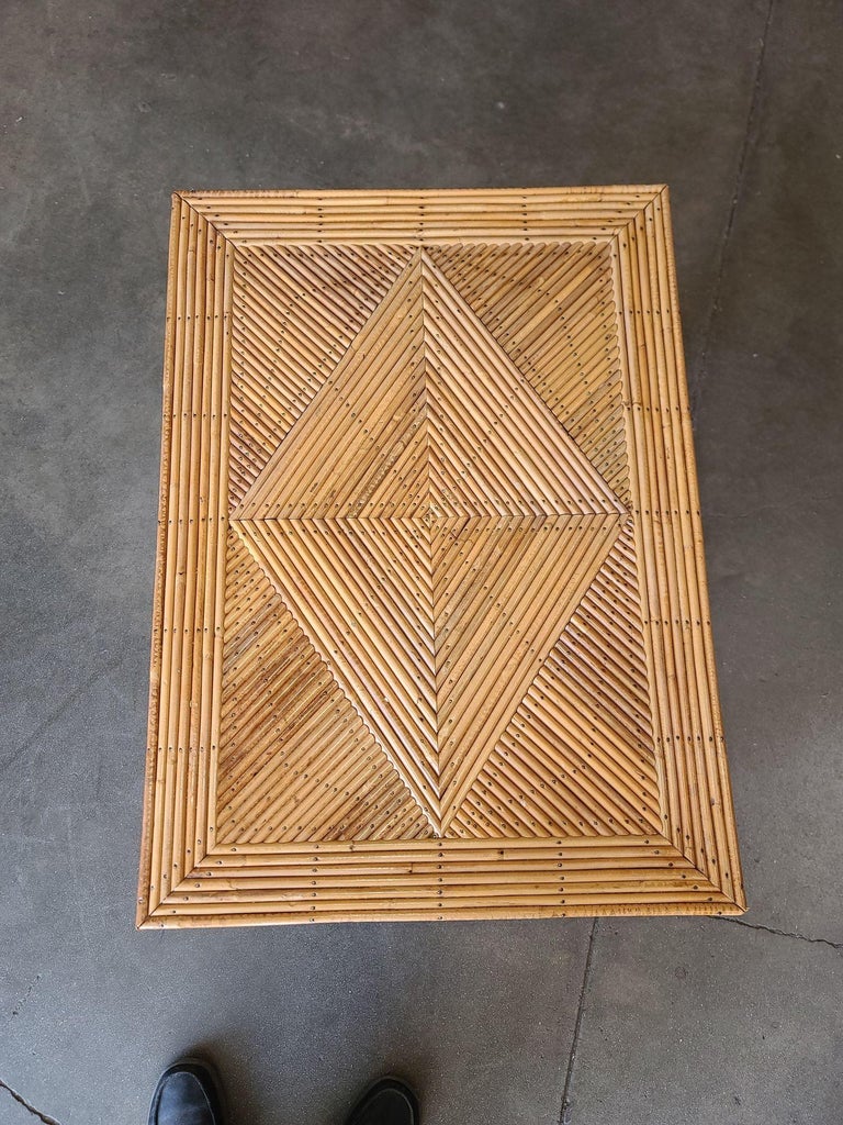 Restored Midcentury Pencil Reed Rattan Inlay Side Table at 1stDibs