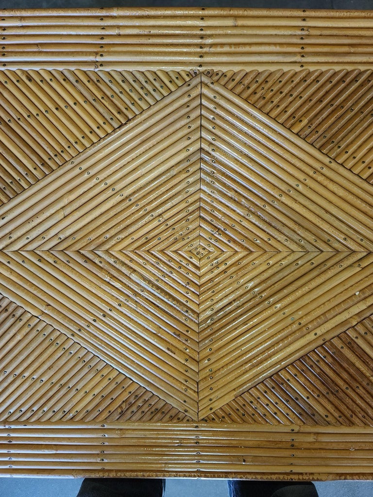 Restored Midcentury Pencil Reed Rattan Inlay Side Table at 1stDibs