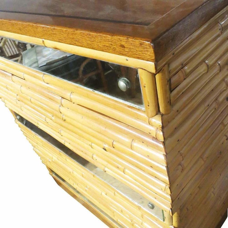 Restored Mirror Front Stacked Rattan Bar and Mahogany Top, 1940 For ...