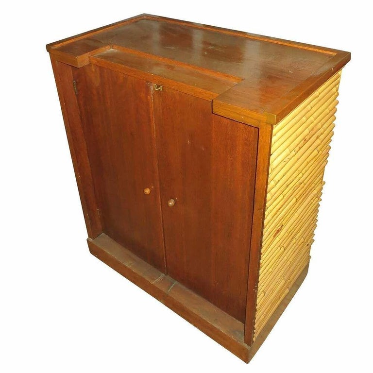 Restored Mirror Front Stacked Rattan Bar and Mahogany Top, 1940 For ...