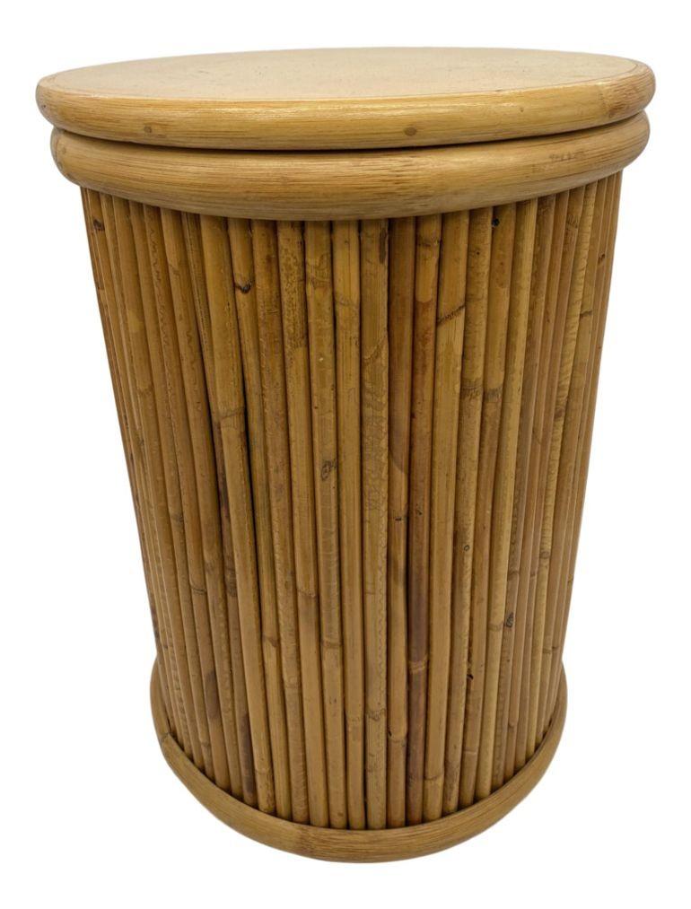 Restored Modern Vertically Stack Rattan Pedestal W/ Oak Top at 1stDibs