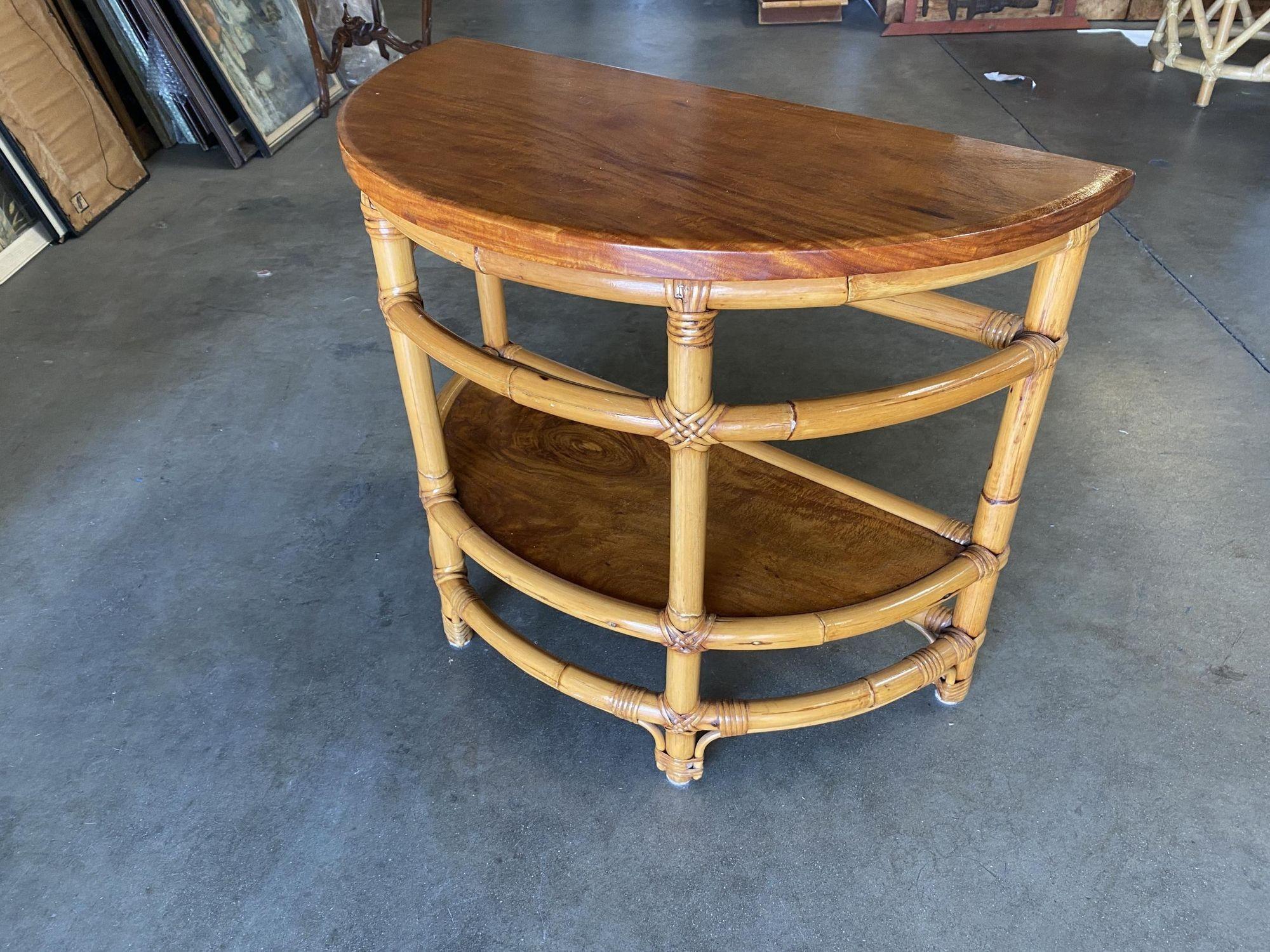 Restored Modernist Half Round Rattan and Mahogany Side Table For Sale ...