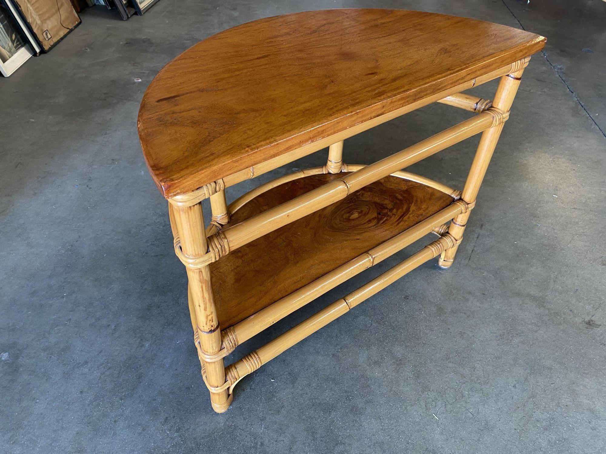 Restored Modernist Half Round Rattan and Mahogany Side Table For Sale ...