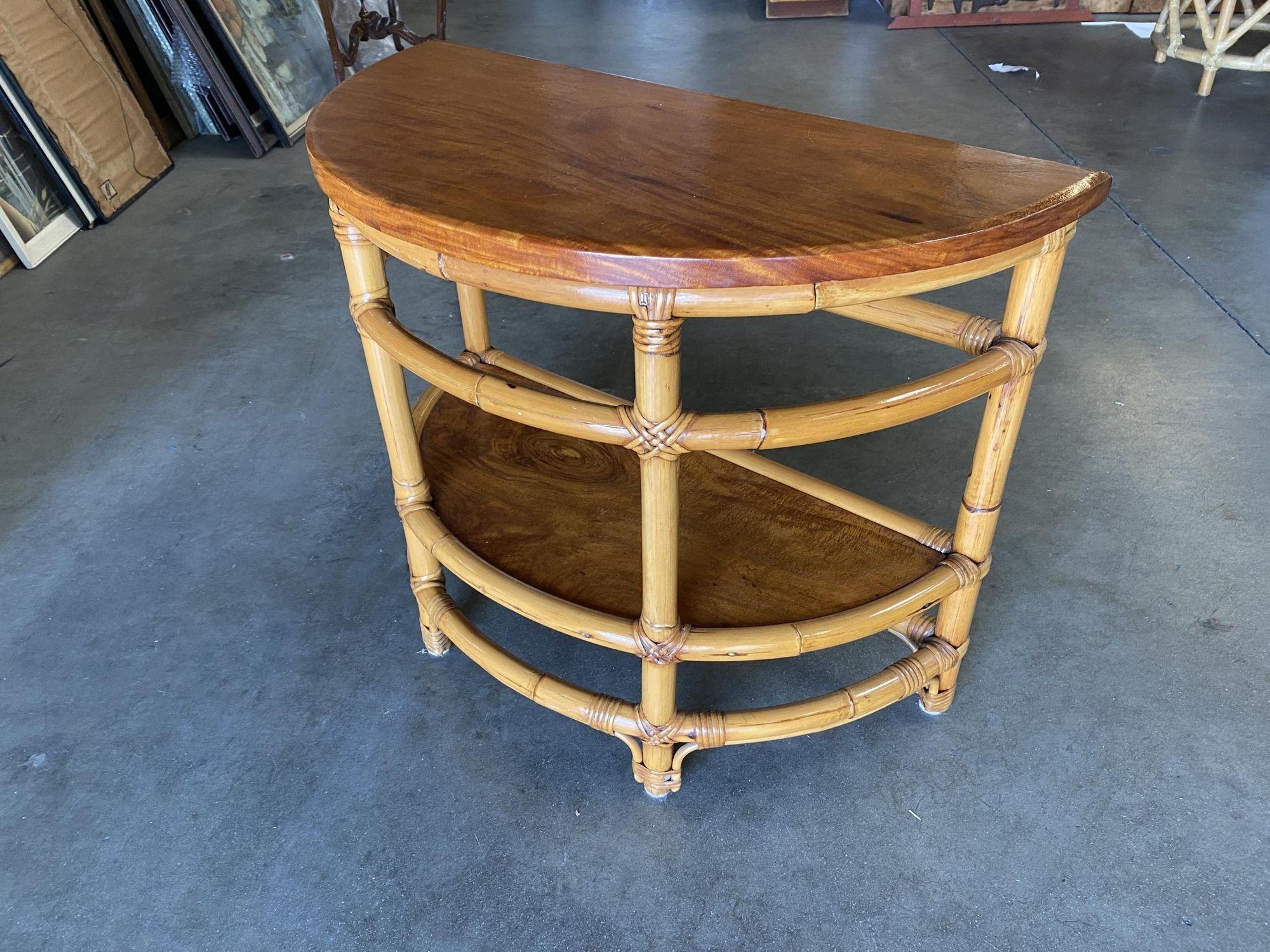 Restored Modernist Half Round Rattan and Mahogany Side Table For Sale ...