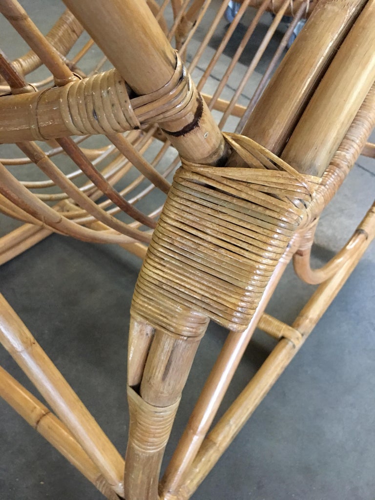 Restored Oversized Stick Rattan Rocking Chair in the Style of Franco ...