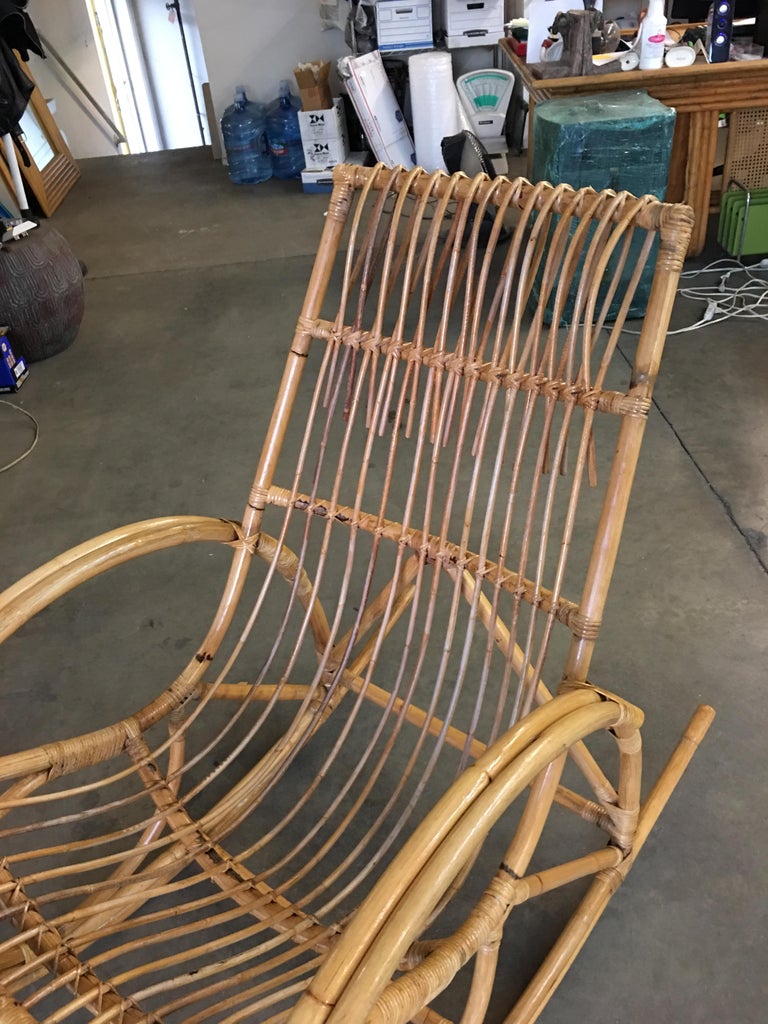 Restored Oversized Stick Rattan Rocking Chair in the Style of Franco ...