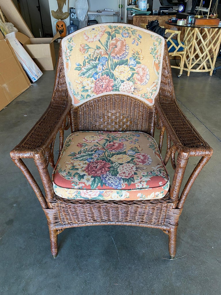 Restored "President's" Art Deco Stick Rattan Lounge Chair with U Shaped ...