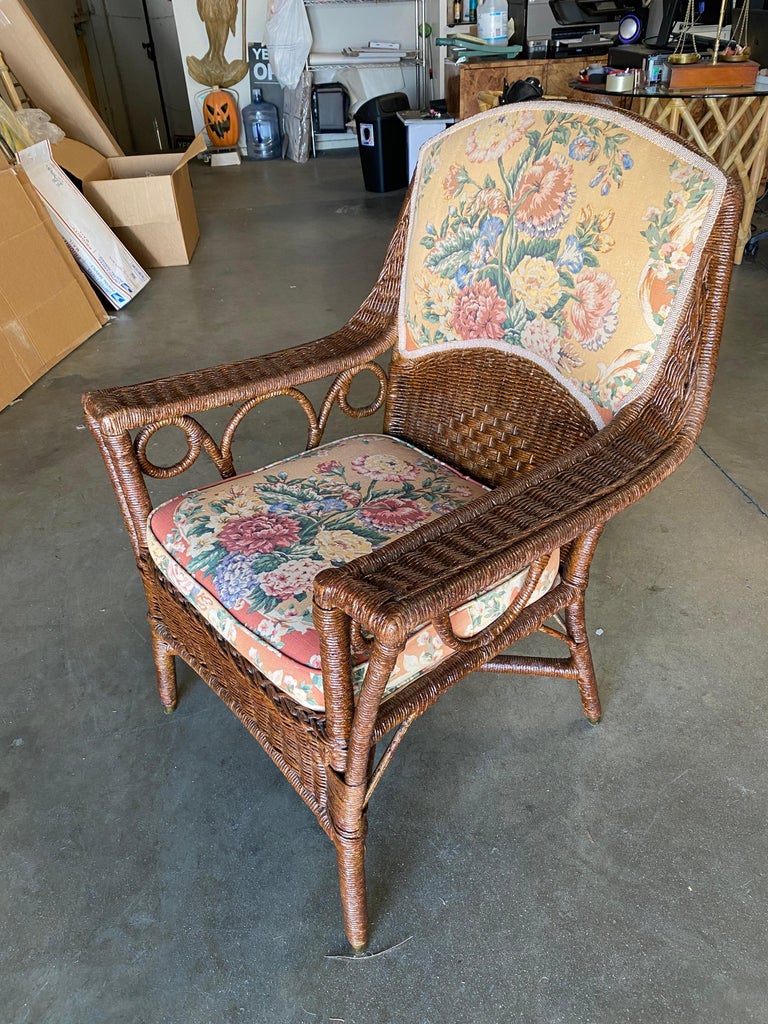 Restored "President's" Art Deco Stick Rattan Lounge Chair with U Shaped ...