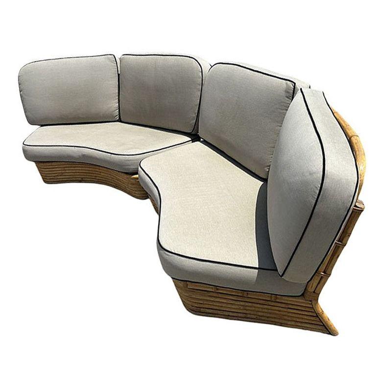 Restored 4 Person Curved Stacked Rattan Sectional Sofa For Sale at 1stDibs