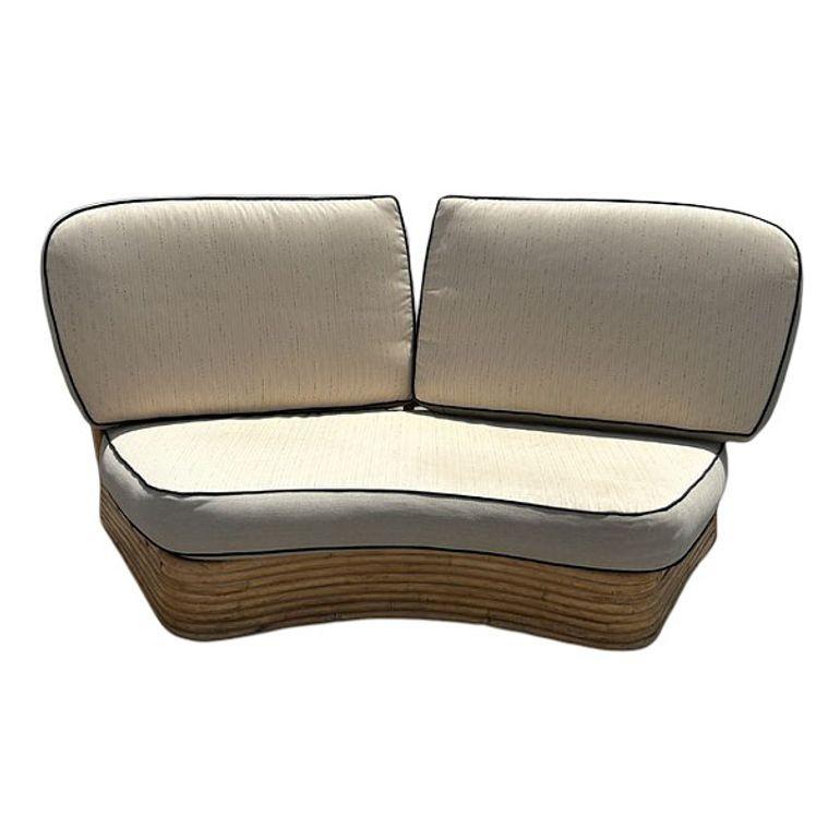 Restored 4 Person Curved Stacked Rattan Sectional Sofa For Sale at 1stDibs