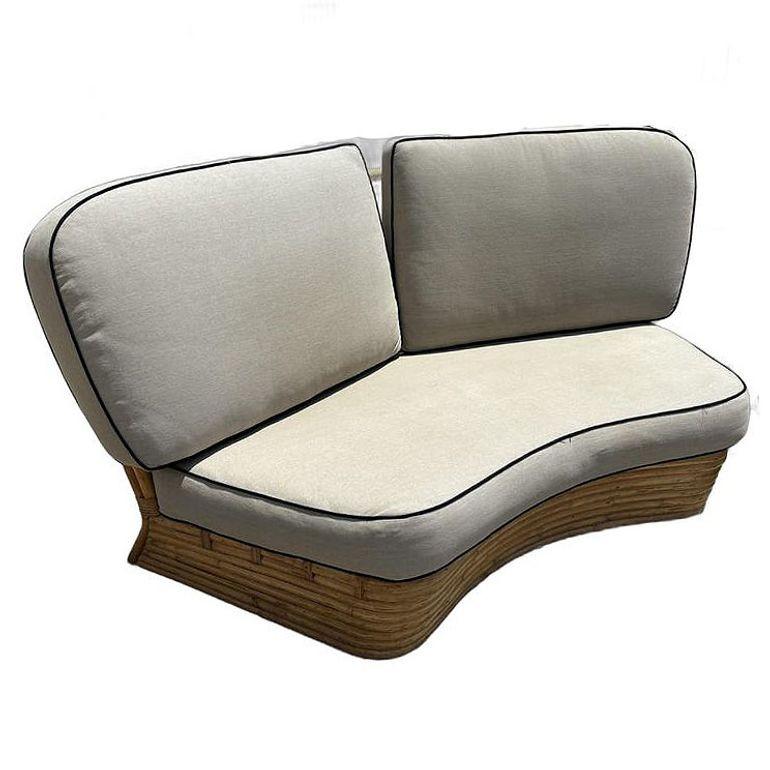 Restored 4 Person Curved Stacked Rattan Sectional Sofa For Sale at 1stDibs