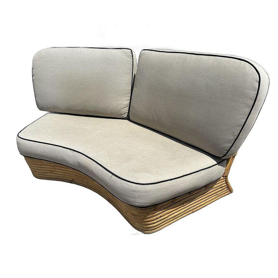 Restored 4 Person Curved Stacked Rattan Sectional Sofa For Sale at 1stDibs